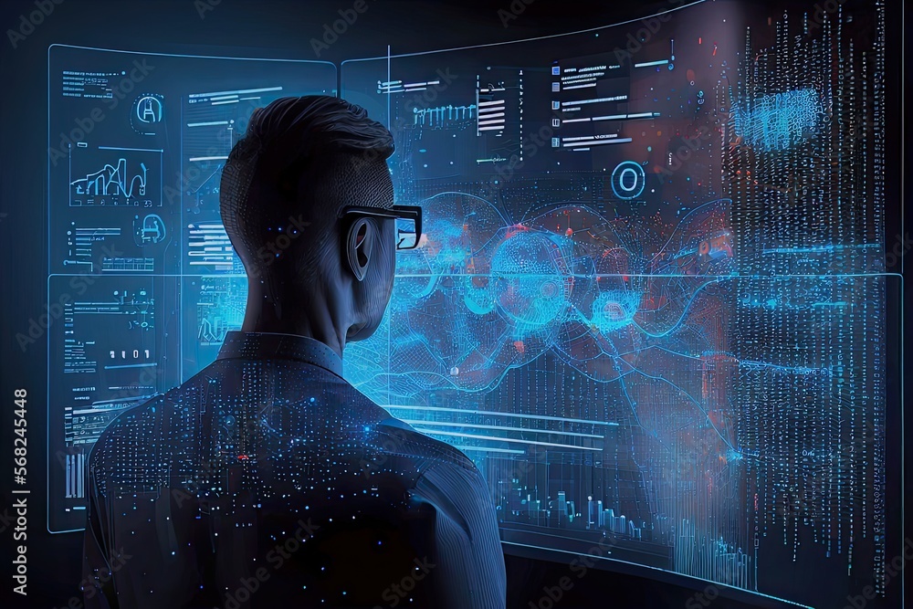 Big data technology and data science. Data scientist querying, analysing and visualizing complex ...