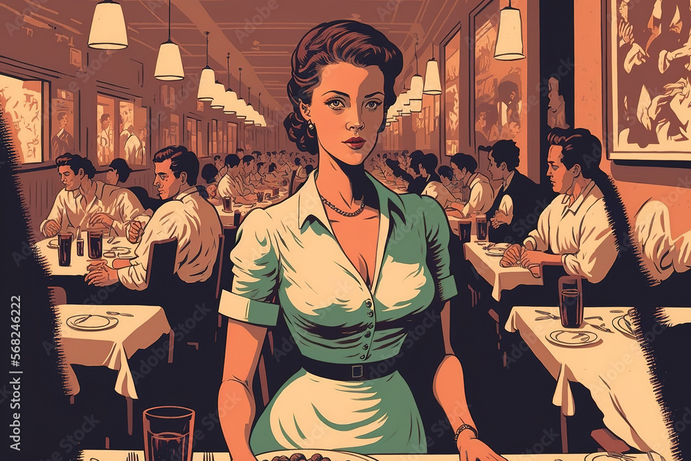 Setting tables in a restaurant is a woman. Generative AI Stock ...