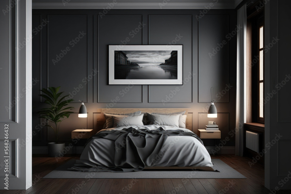 Gray Sleeping Quarters Dark Wood Floor With A Bed Bedroom With A