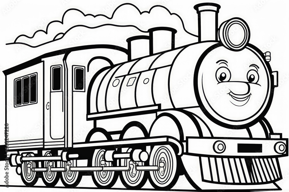 An adorable and humorous steam locomotive coloring page. gives kids ...