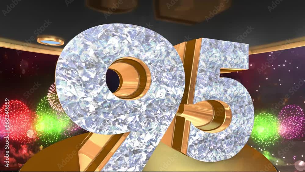 95th anniversary animation in gold and diamonds with fireworks ...