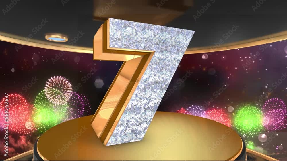 7th birthday animation in gold and diamonds with fireworks background ...