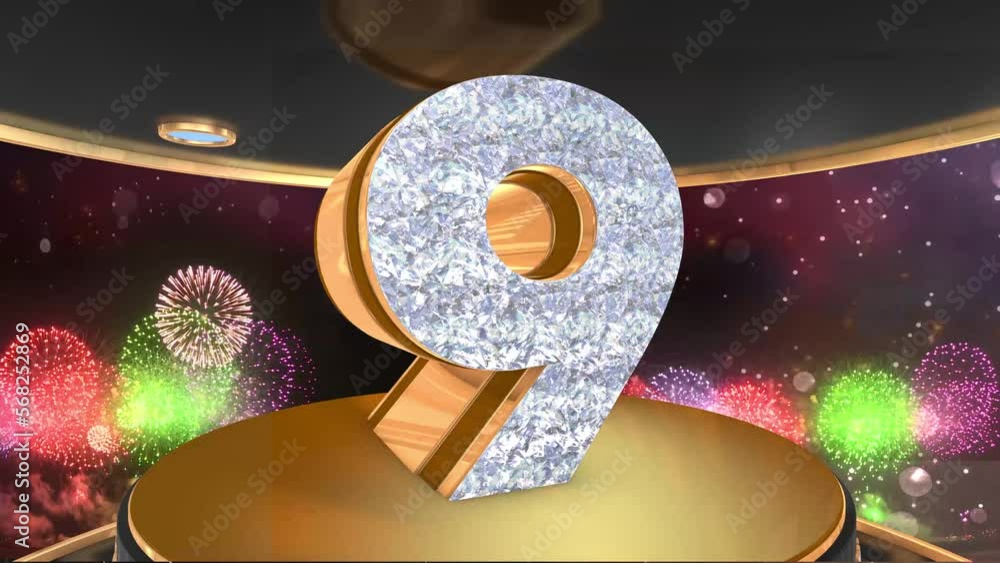 9th birthday animation in gold and diamonds with fireworks background ...