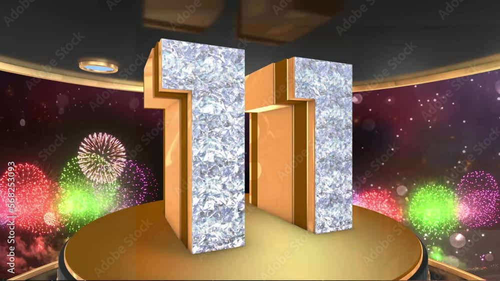 11th birthday animation in gold and diamonds with fireworks background ...