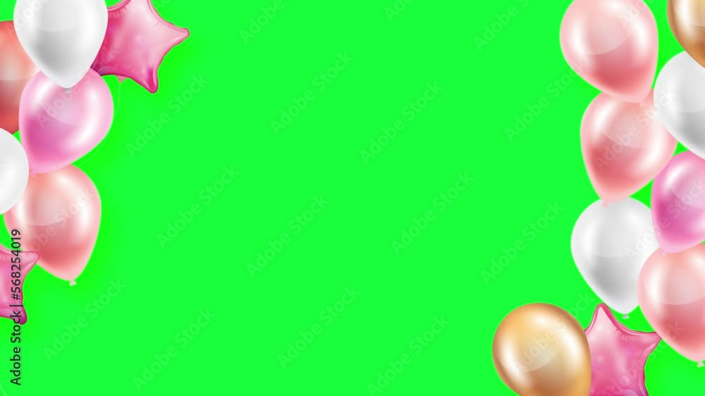 Pink balloon frame animation on a green screen. Realistic balloon frame ...