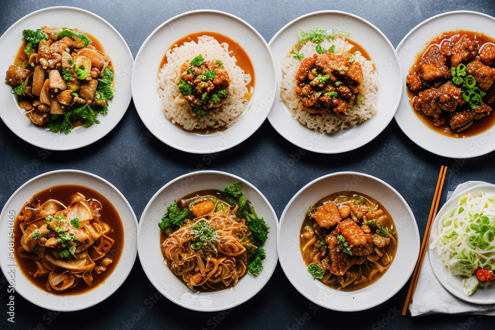 Foto de Assorted Chinese food set. Chinese noodles, fried rice ...