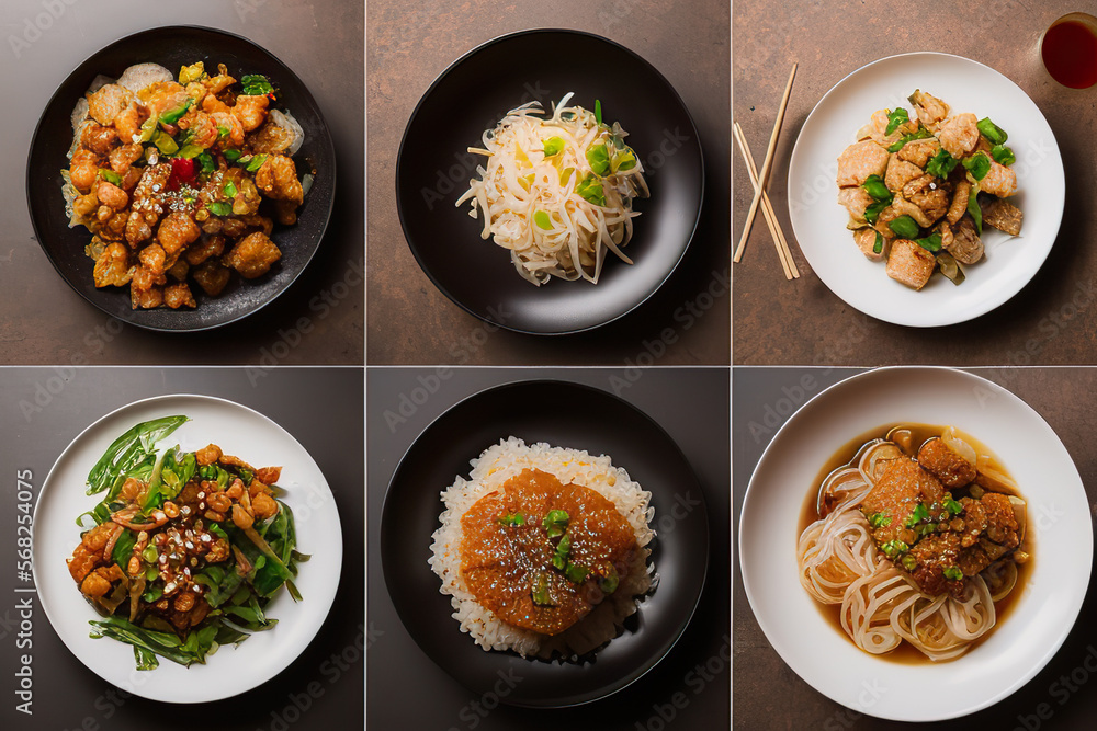 Assorted Chinese food set. Chinese noodles, fried rice, dumplings ...
