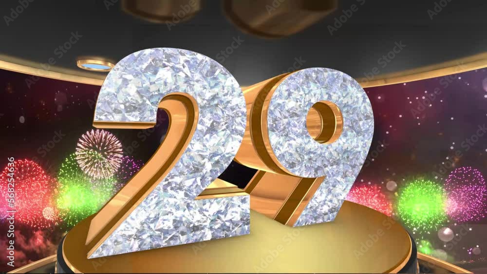 29th birthday animation in gold and diamonds with fireworks background ...
