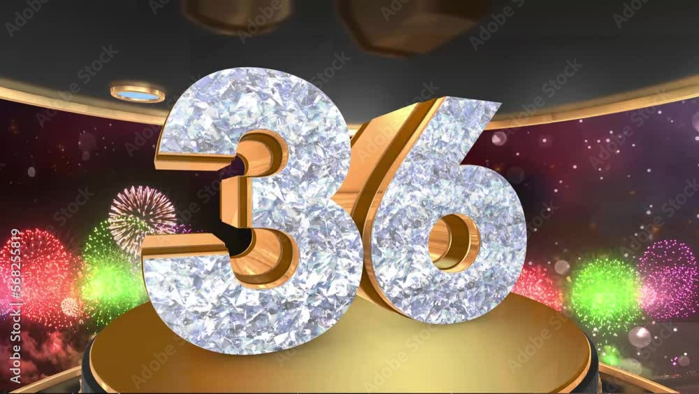 36th birthday animation in gold and diamonds with fireworks background ...