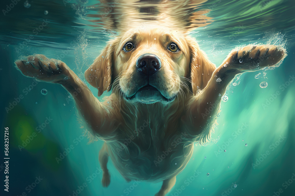 humorous underwater picture of a golden labrador retriever puppy in a ...