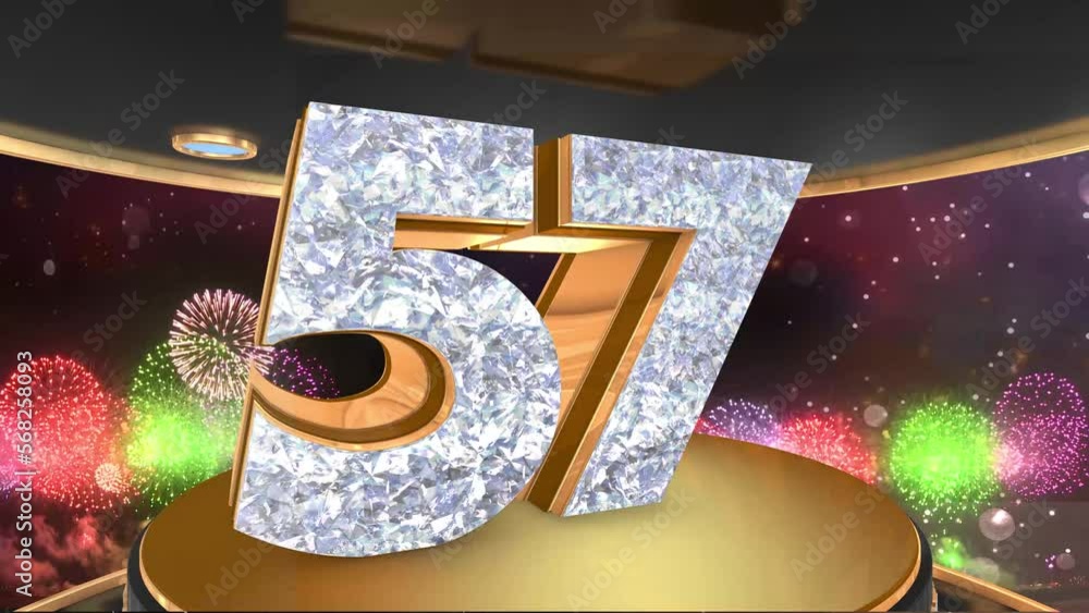 57th birthday animation in gold and diamonds with fireworks background ...