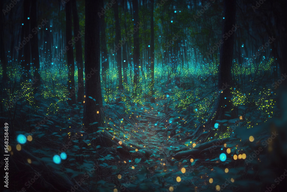 Fantasy Forest Night Fireflies