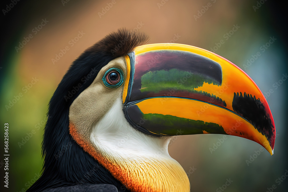 Unaccompanied Tucano toco bird Ramphastos toco close up portrait taken ...