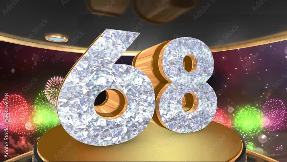 68th birthday animation in gold and diamonds with fireworks background ...
