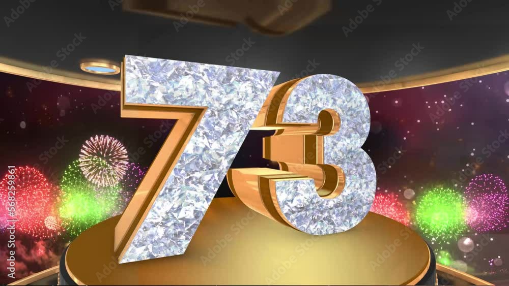 73rd birthday animation in gold and diamonds with fireworks background ...