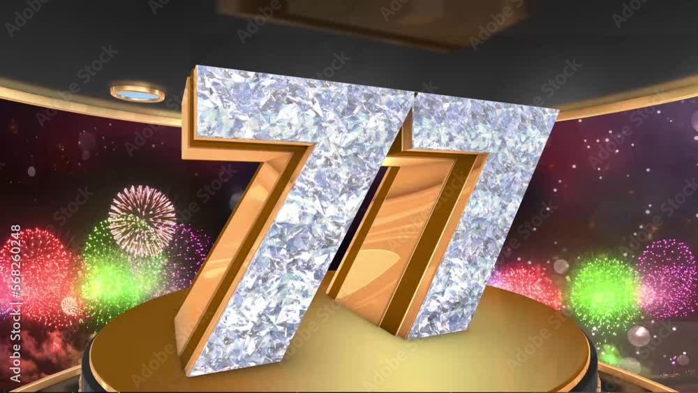 77th birthday animation in gold and diamonds with fireworks background ...