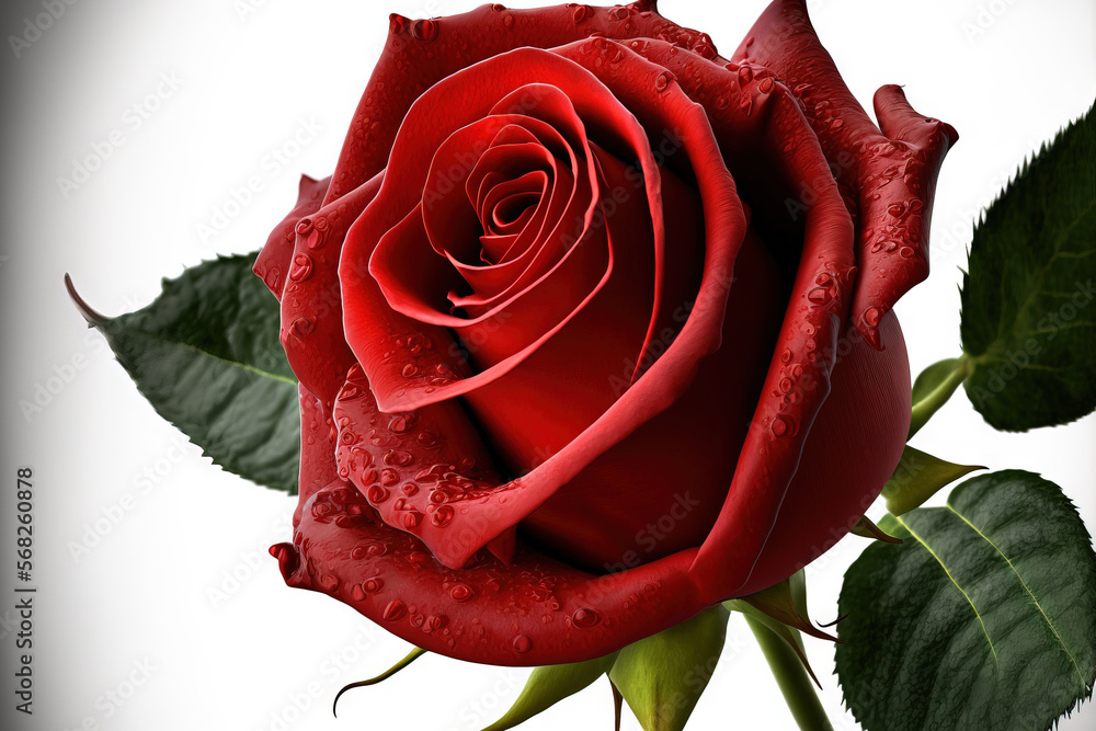 Stunning red rose alone, isolated on white background. Generative AI ...