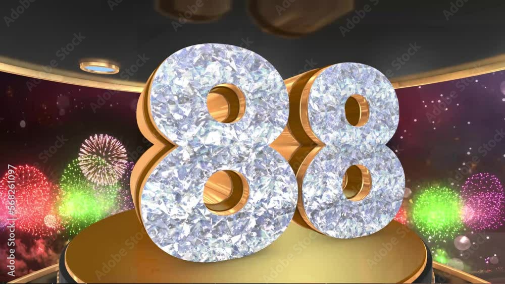 88th birthday animation in gold and diamonds with fireworks background, Animated 88 years ...