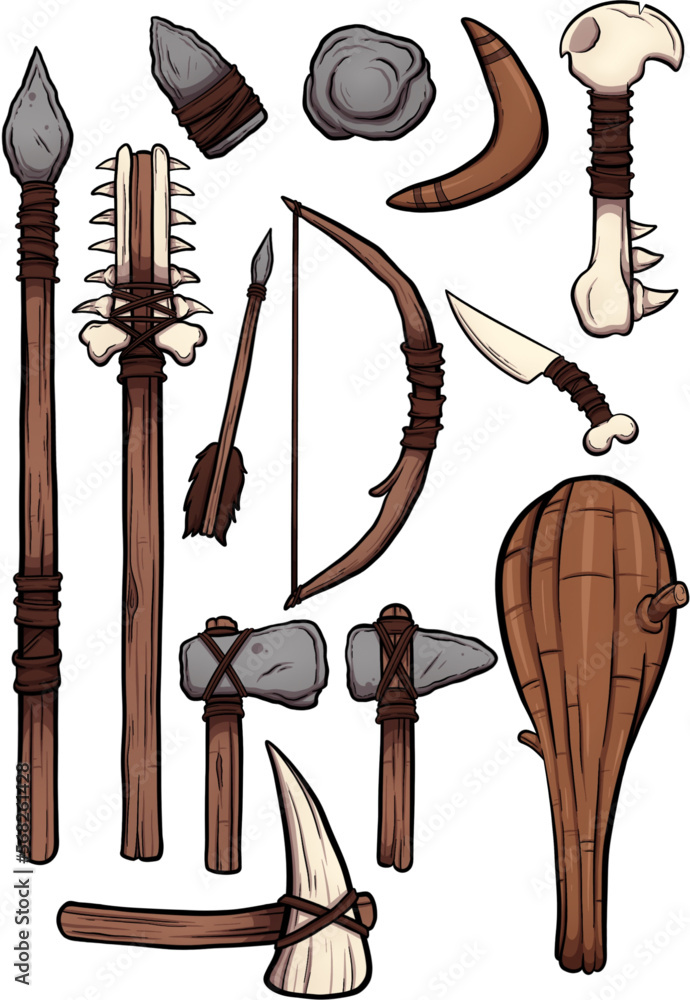 Prehistoric Weapons. Vector clip art illustration with simple gradients ...