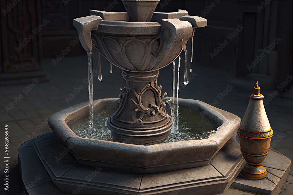 stone fountain in front yard, water feature Stock Illustration | Adobe ...