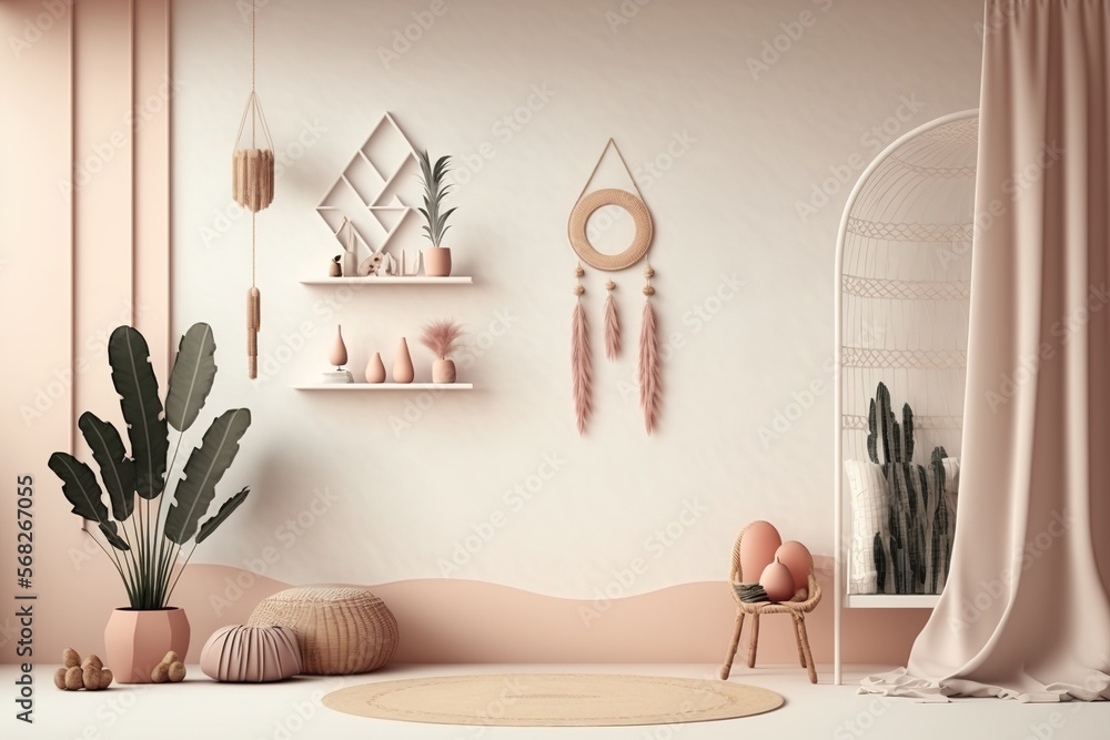 Stylish Boho Background with Simple Flat Minimalistic Muted Tone and ...