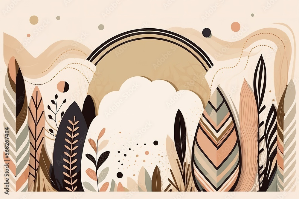 Stylish Boho Background with Simple Flat Minimalistic Muted Tone and ...