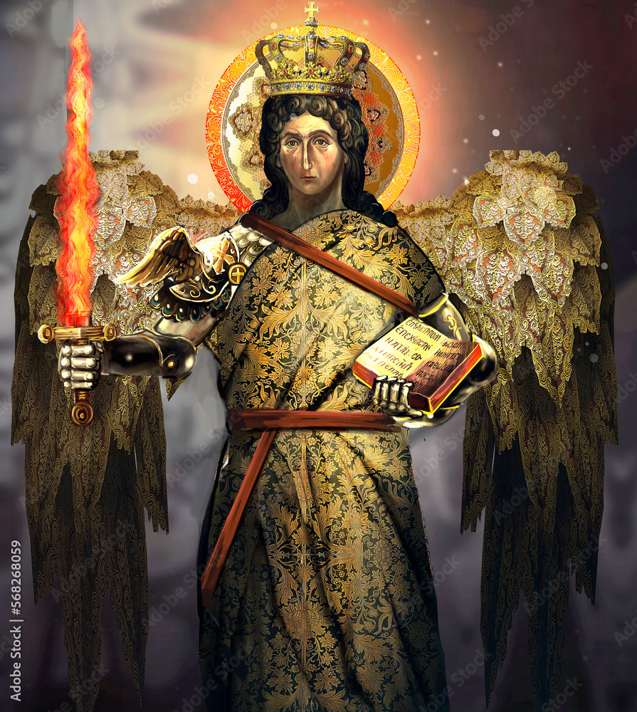 st. archangel Michael with burning sword Stock Illustration | Adobe Stock
