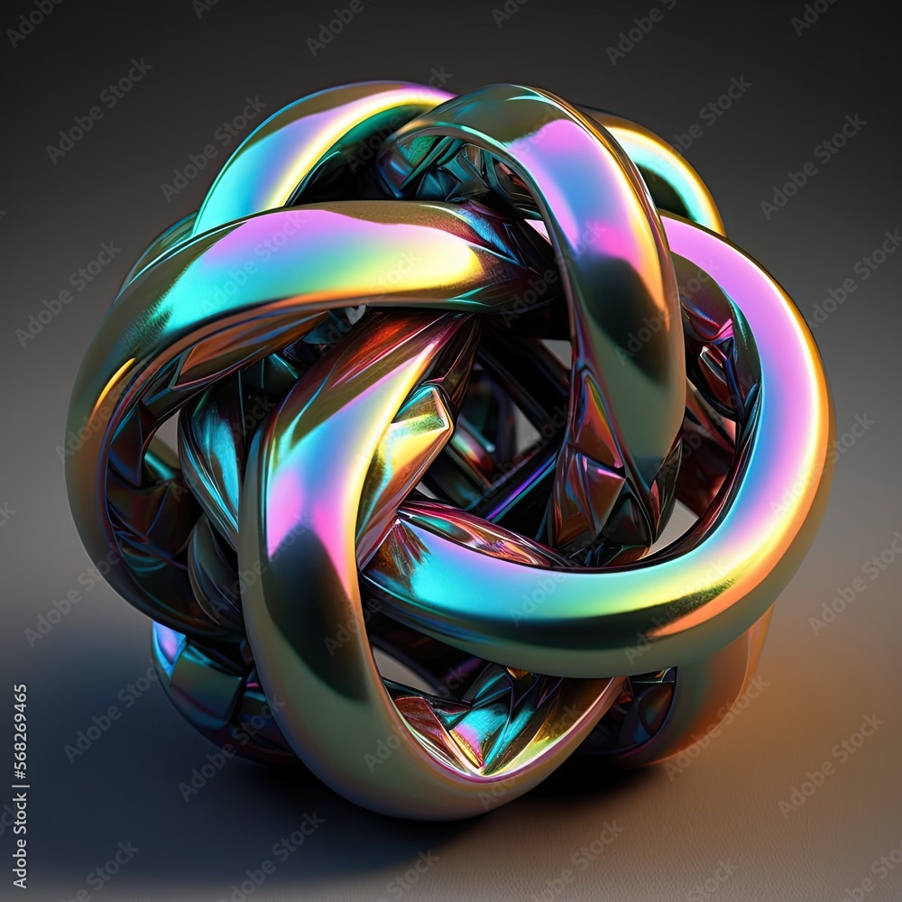 3D Render of a Complex Metal Knot Made of Anodized Iridescent Aluminum ...