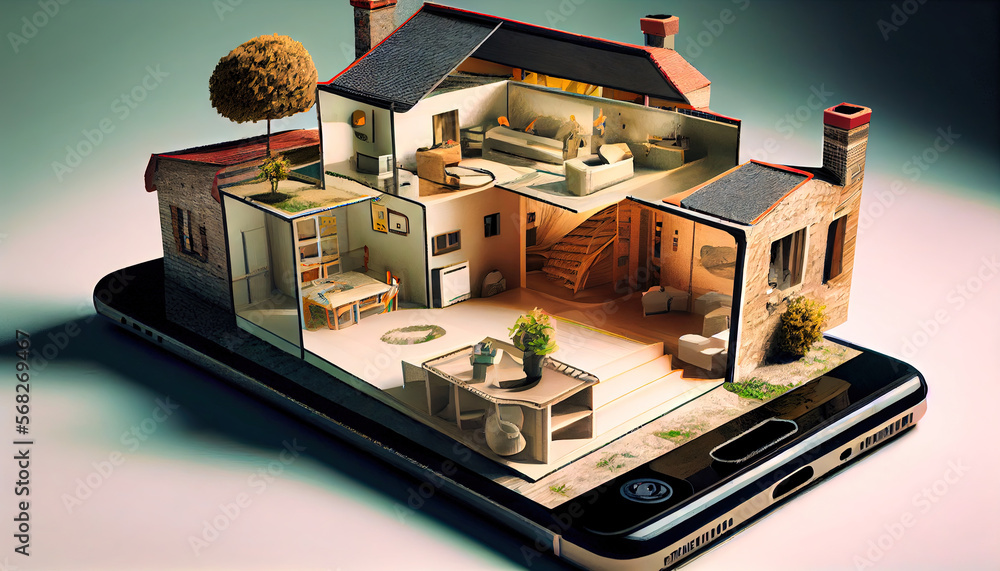 smart home - smarthome technology illustrated by generative AI. Modern ...