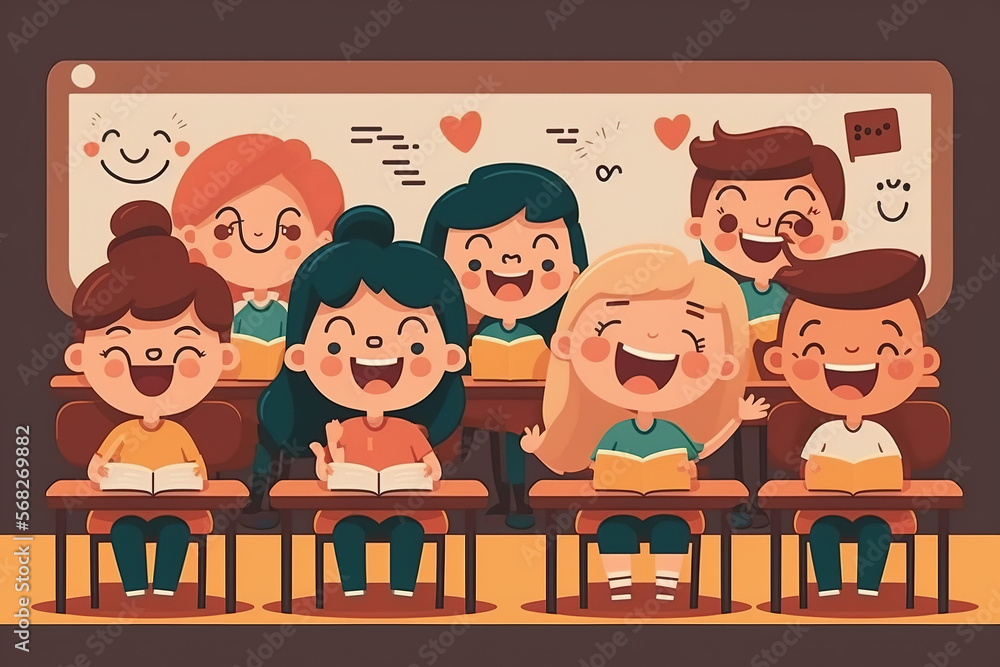 Classroom Cartoon Vector, Happy students in the classroom Illustration ...