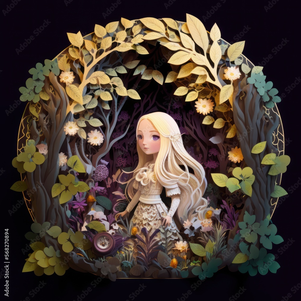 Rapunzel Fairy tale paper cut story, style on colors, generative by AI ...