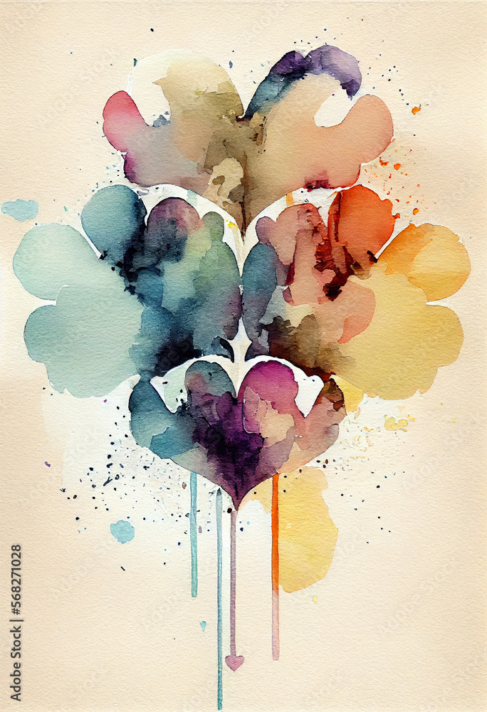 Abstract watercolor painting Hearts Reverse Coloring Page Generative AI ...