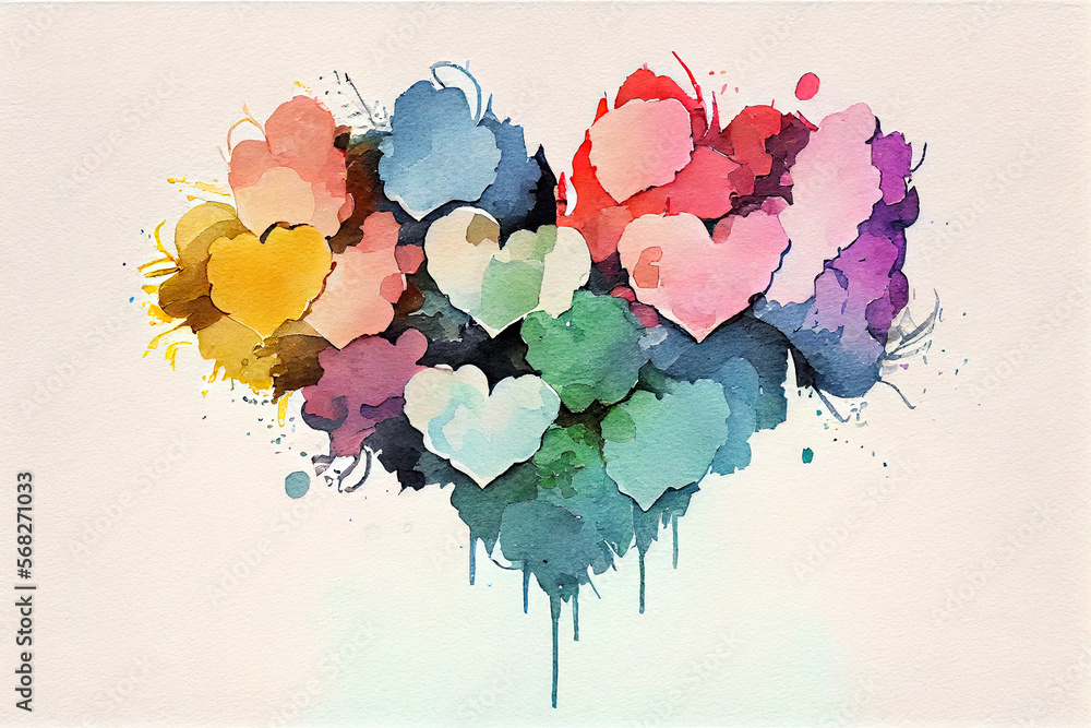 Abstract watercolor painting Hearts Reverse Coloring Page Generative AI ...