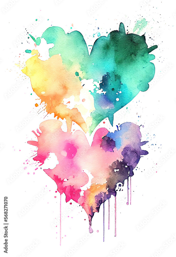 Abstract watercolor painting Hearts Reverse Coloring Page Generative AI ...
