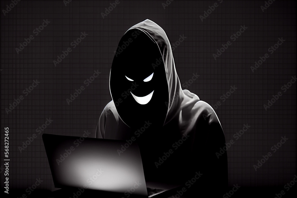 Ghost hacker criminal scary hood anonymous creepy devil danger silhouette shadow black face fear ...