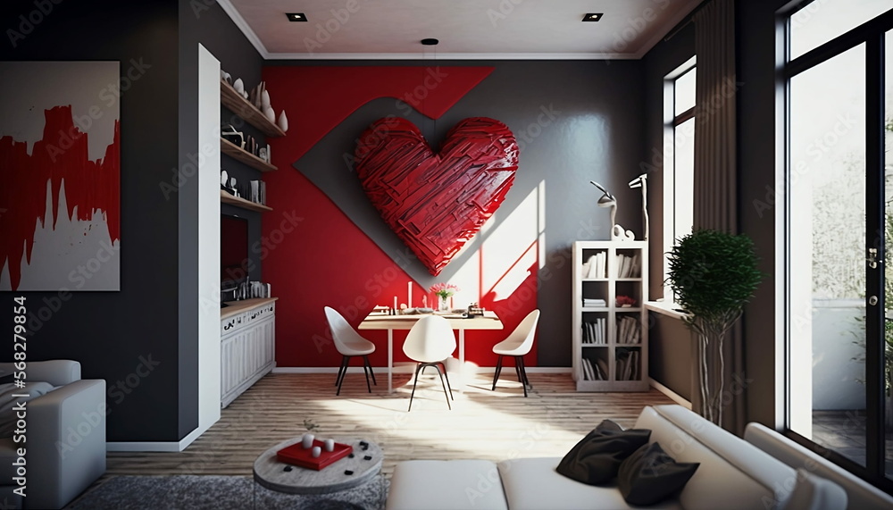 Romantic interior designs inspired by Valentine's Day. Images generated ...