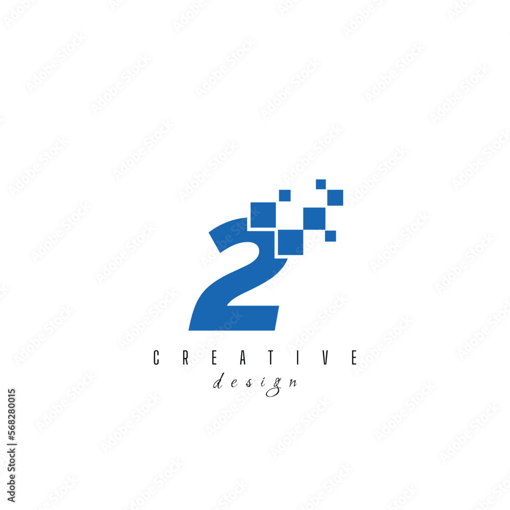 Vetor de Initial Letter 2 two Digital Pixel Logo Design. Geometric ...