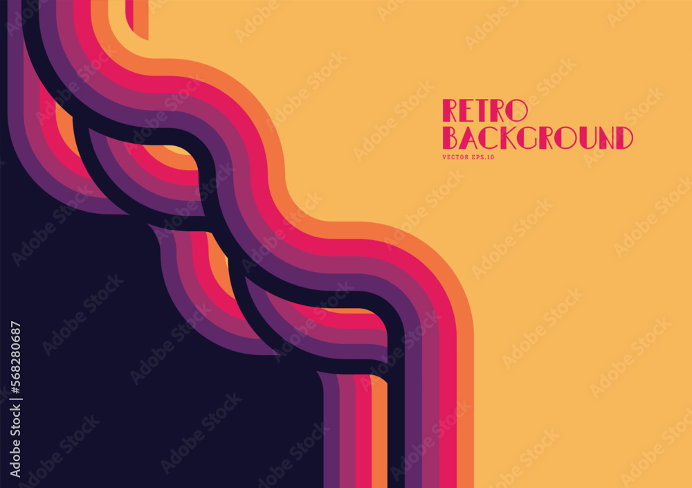 Abstract retro 70s background with colorful striped design, vector ...