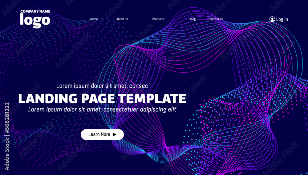 Abstract modern technology Landing page template, flowing line digital ...