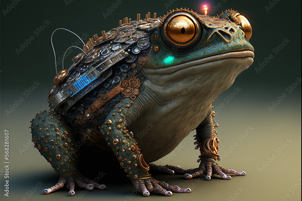 Robotic cane toad with big eyes. AI Generated Stock Illustration ...