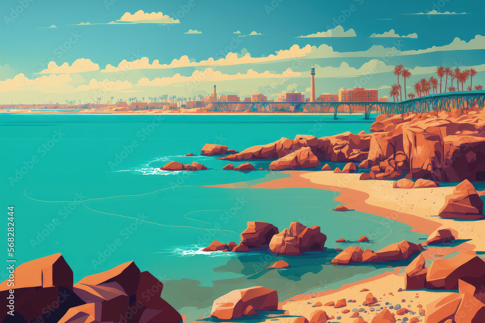 Jeddah's coastline in Saudi Arabia. Red Sea is a crystal clear blue ...