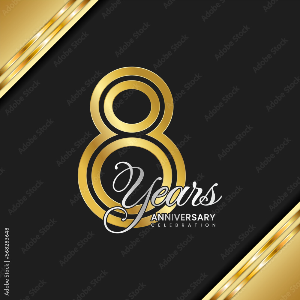8th anniversary logo design with double line. Gold color numbers with ...