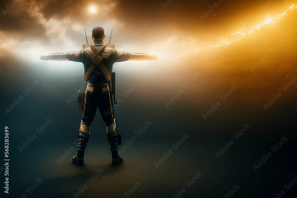 Futuristic Spaceman Traveler in Dystopian Space and Universe Stock ...