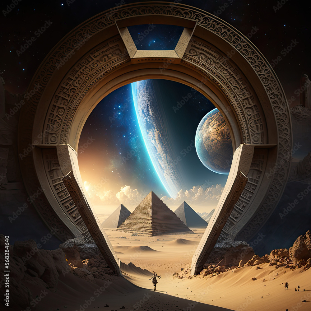 Stargate portal with pyramids and planets in another dimension ...