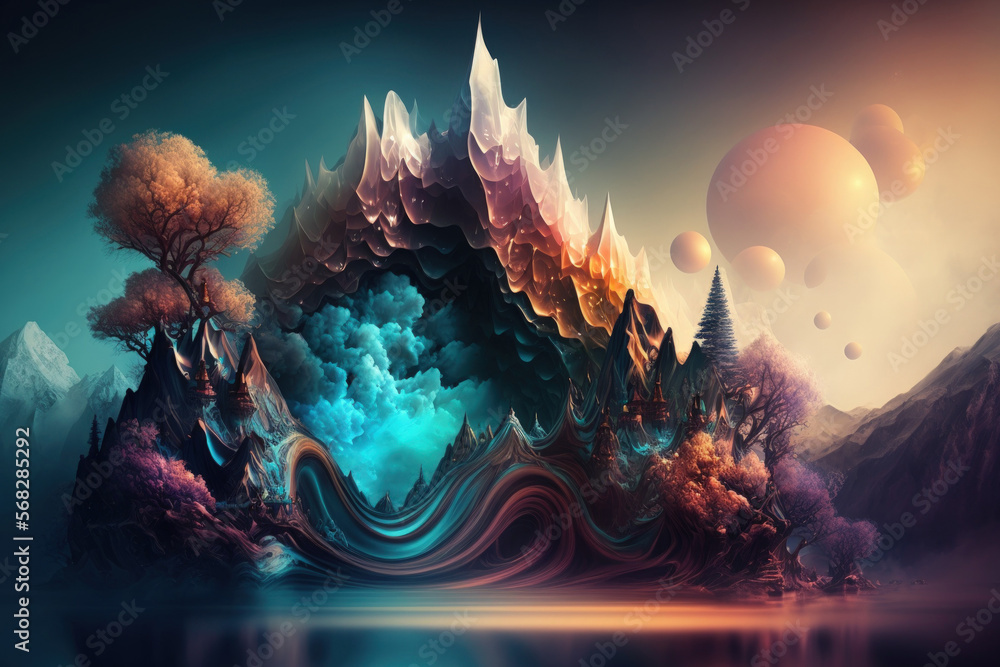 Dreamy forms and colors are used as a backdrop in this abstract art ...