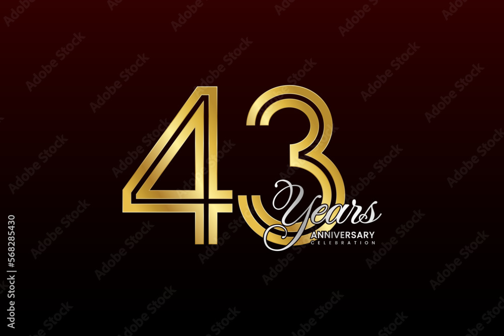 Vetor de 43th anniversary logo design with double line. Gold color ...