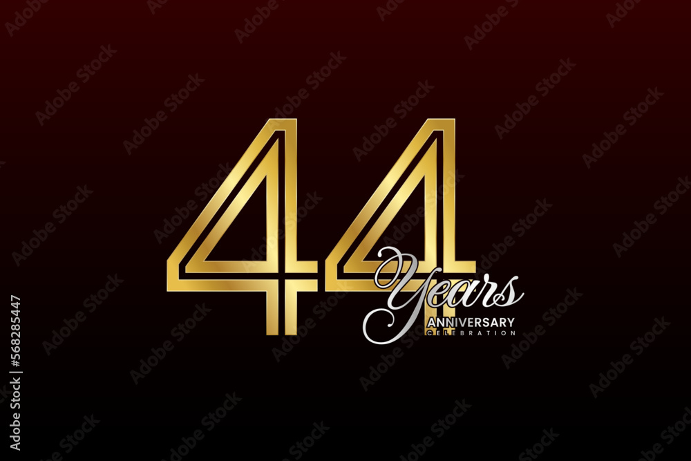 44th anniversary logo design with double line. Gold color numbers with ...