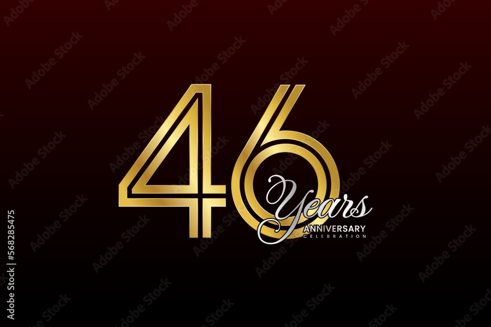 46th anniversary logo design with double line. Gold color numbers with ...