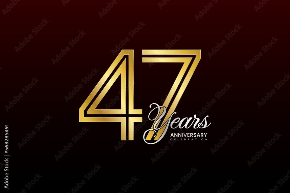 47th anniversary logo design with double line. Gold color numbers with ...
