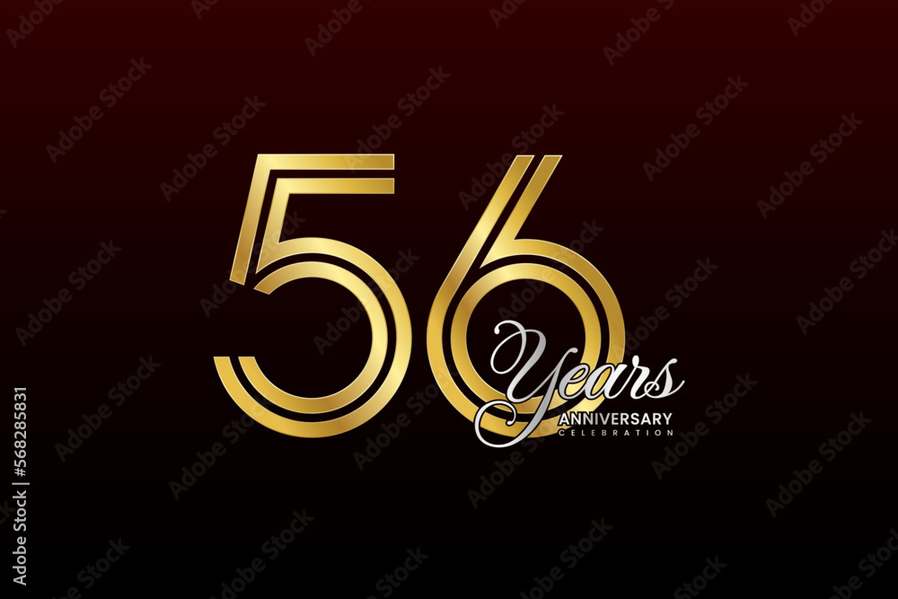 56th anniversary logo design with double line. Gold color numbers with ...